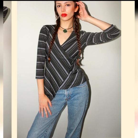 Vintage | Tops | Vintage 9s Y2k Asymmetrical Striped Top Womens Size Sm ...